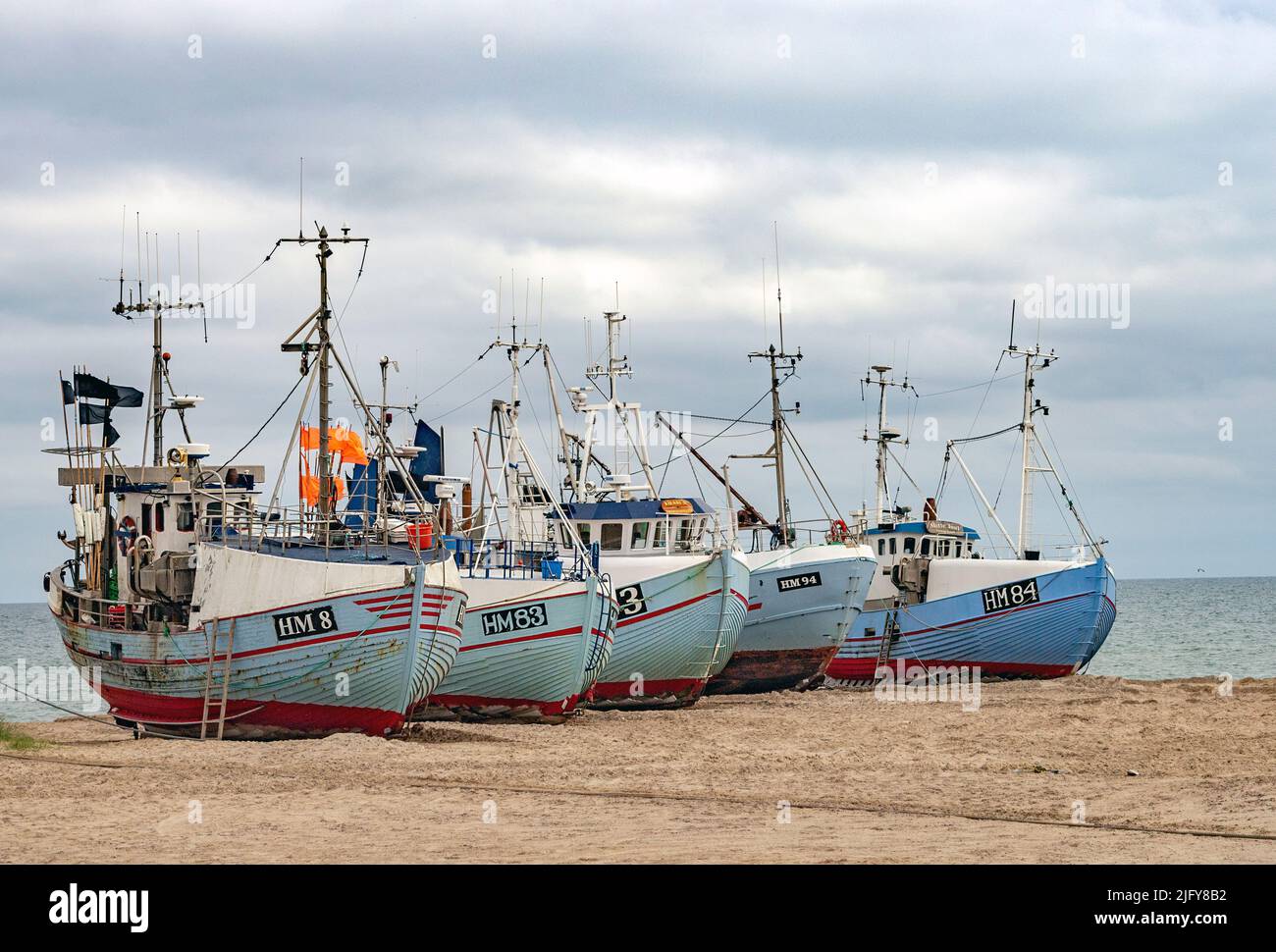 Danish fishing boats on land at Thorup Beach, Fjerritslev, northern ...