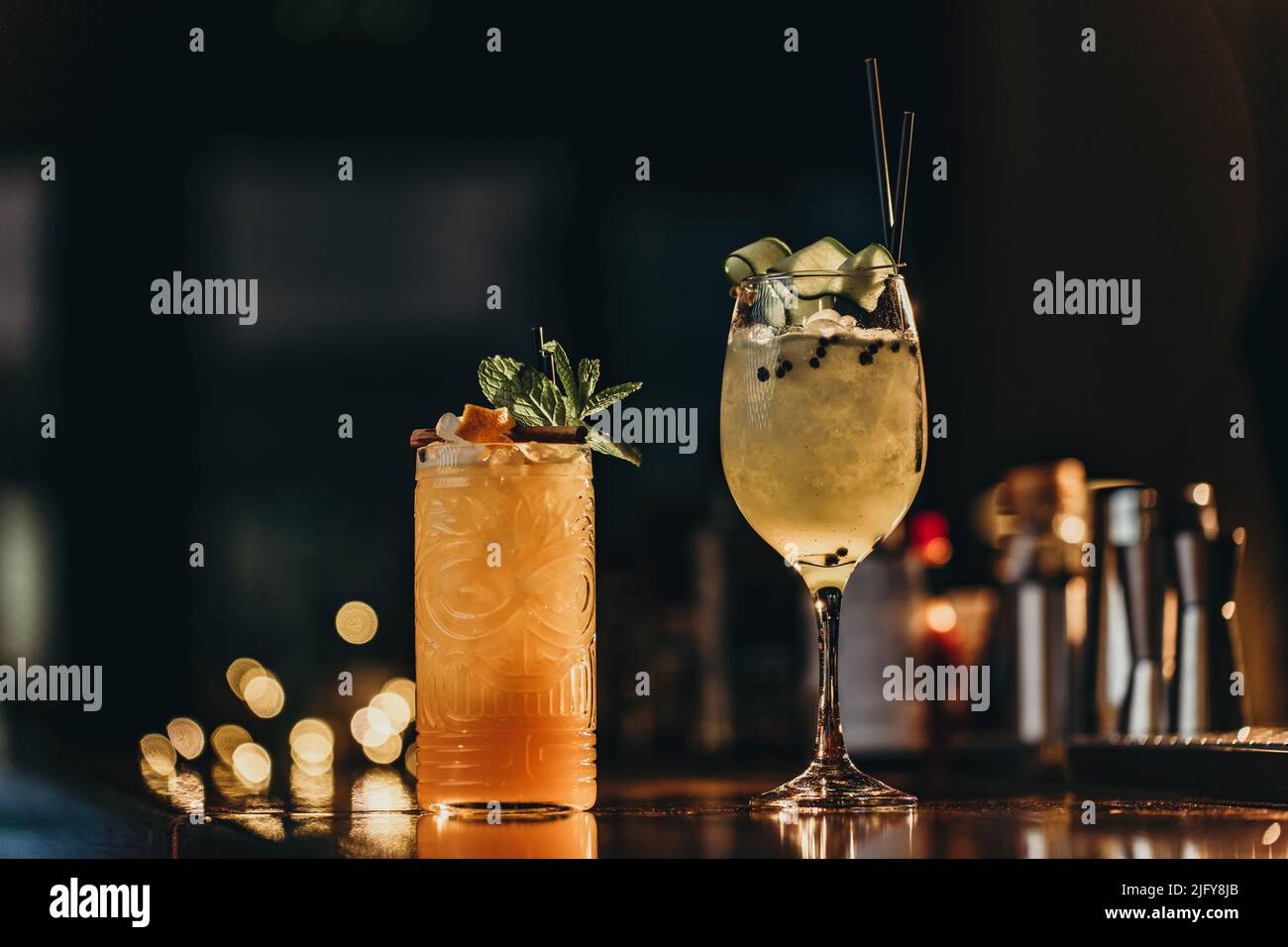 A close-up shot of refreshing cocktails on a bar Stock Photo - Alamy