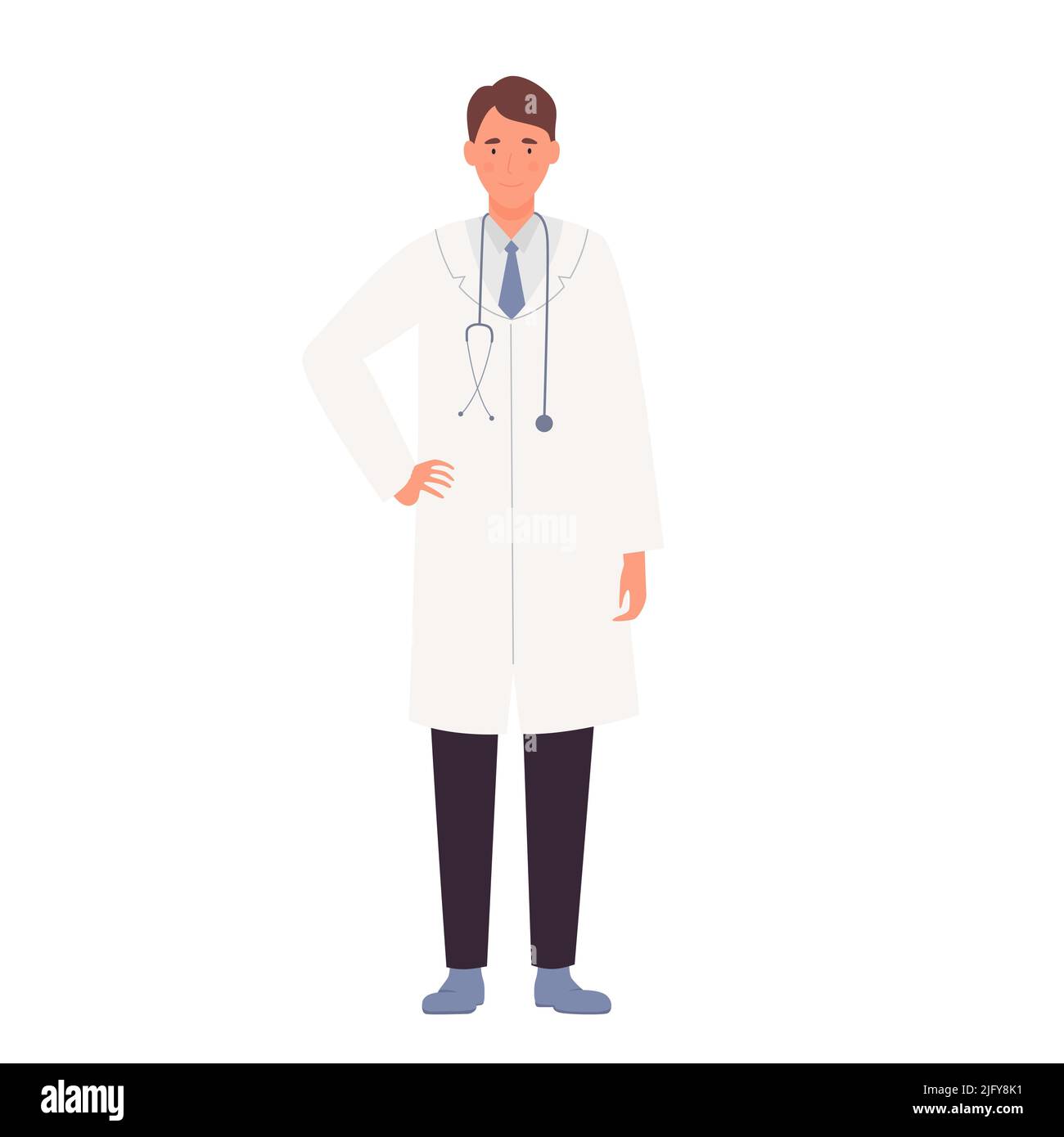 Standing male doctor pose. Medical worker with stethoscope vector ...
