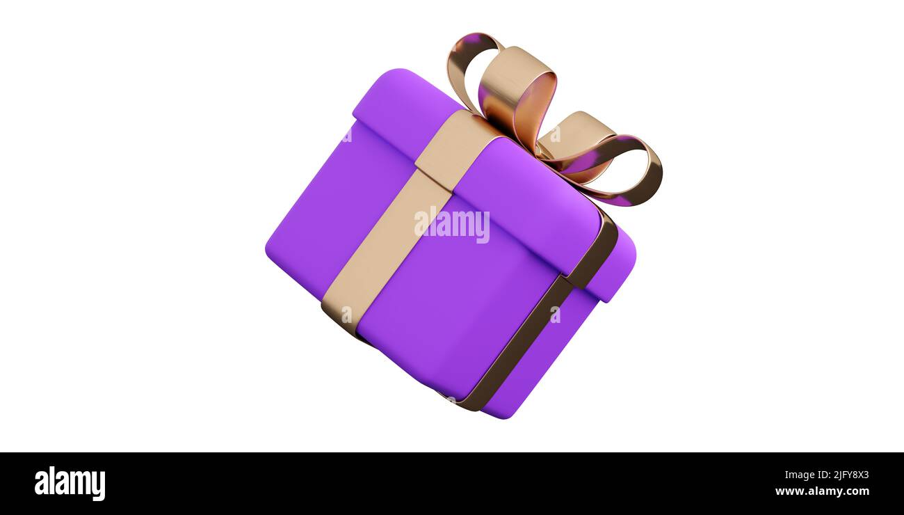 Realistic violet gift box with golden ribbon bow. Concept of abstract ...