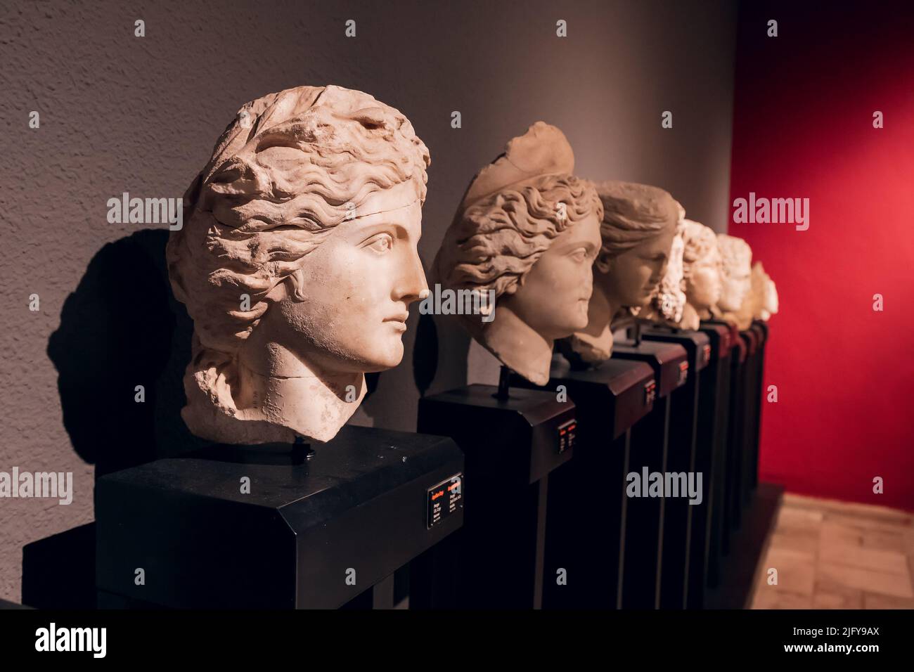 28 May 2022, Antalya, Turkey: A lot of Heads of Greek antique statues ...