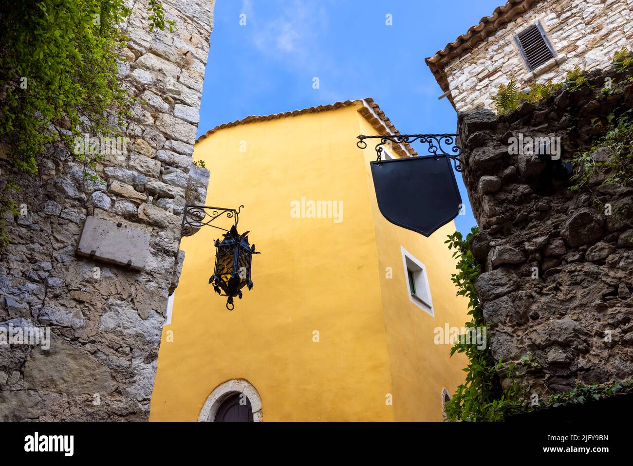 France, French Riviera, Eze Village scenic views and old town streets ...