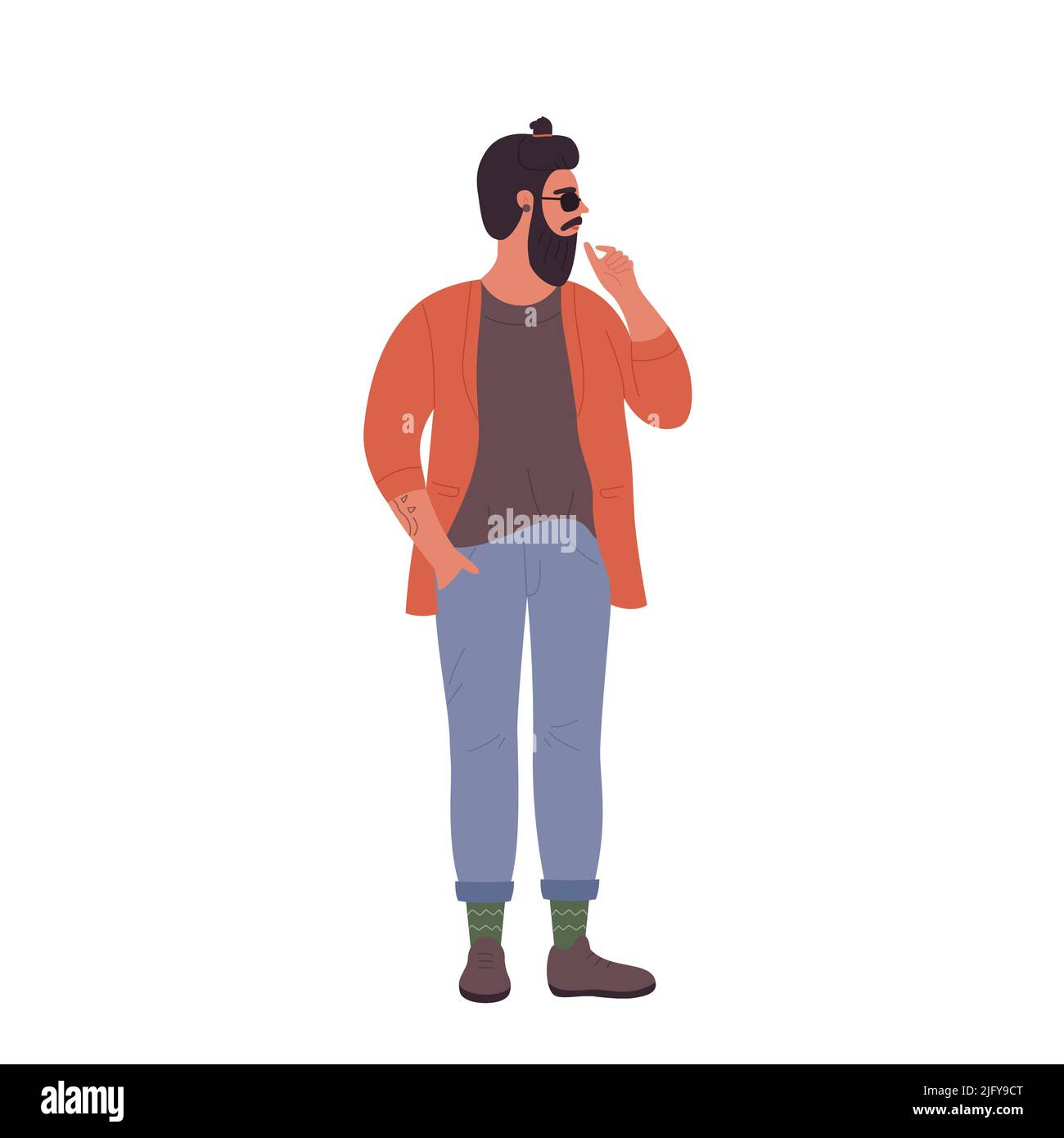 Thoughtful stylish hipster man. Standing handsome boy in casual clothes ...