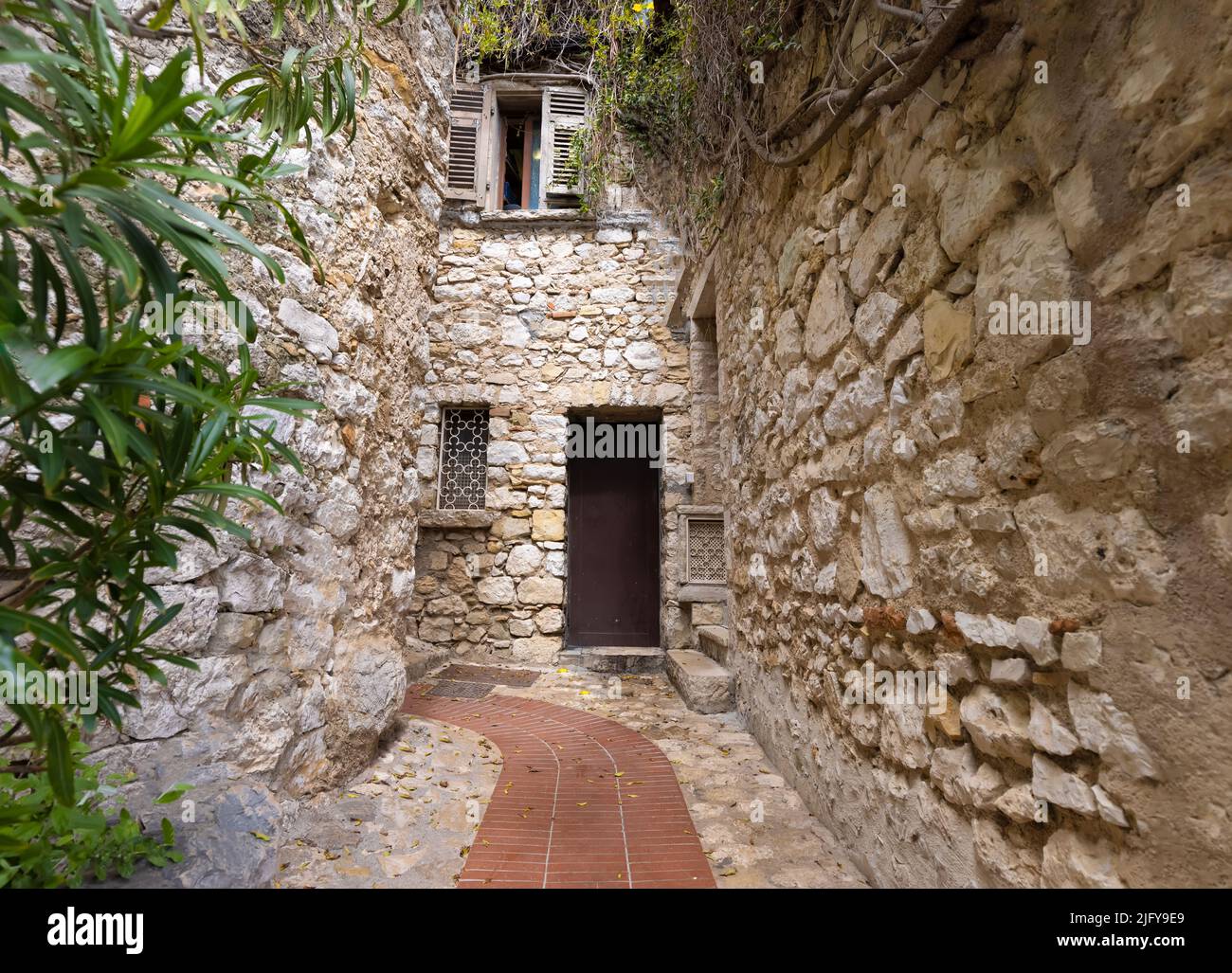 France, French Riviera, Eze Village scenic views and old town streets ...