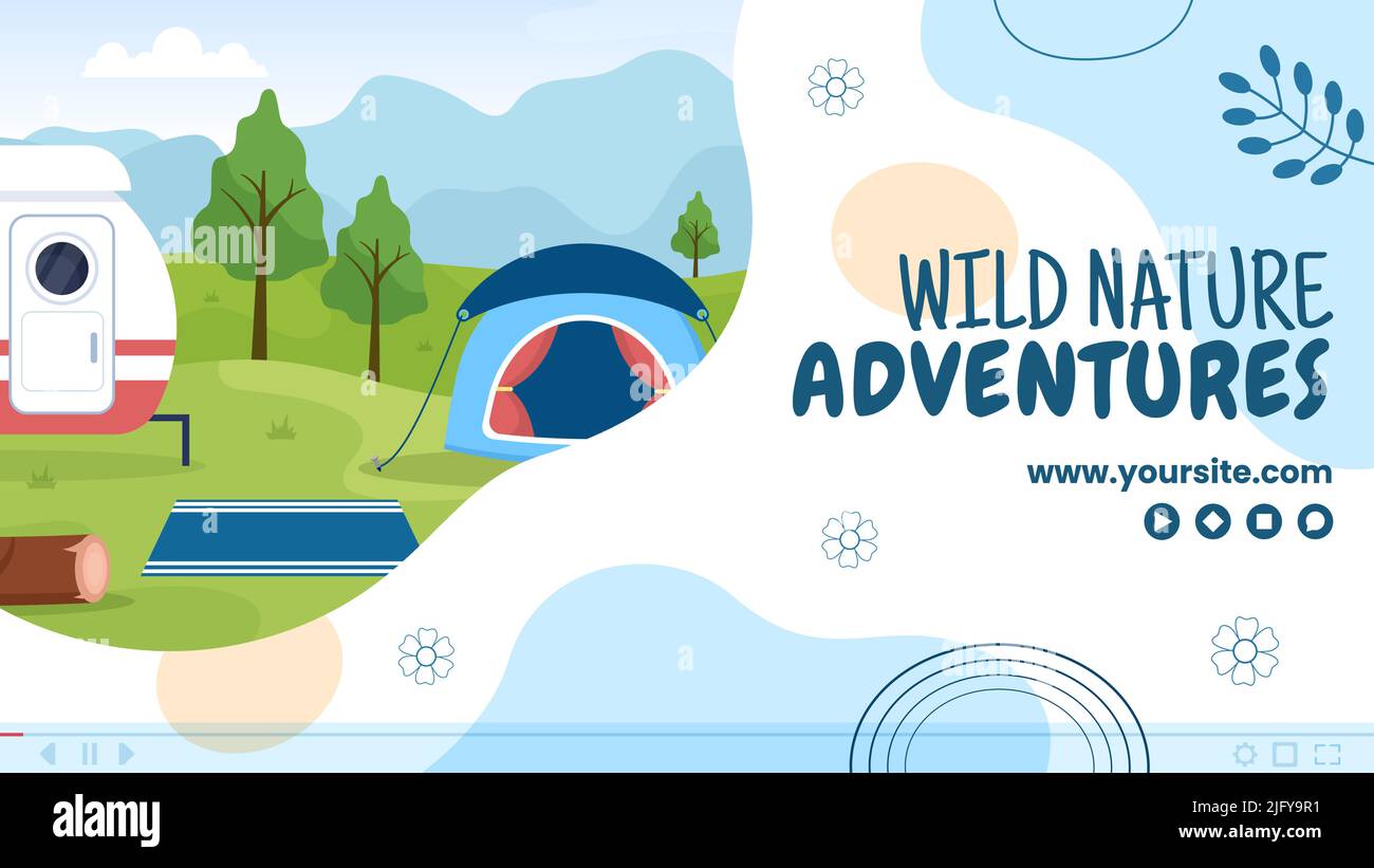 Summer Camping Social Media Video Thumbnail Template Flat Cartoon ...