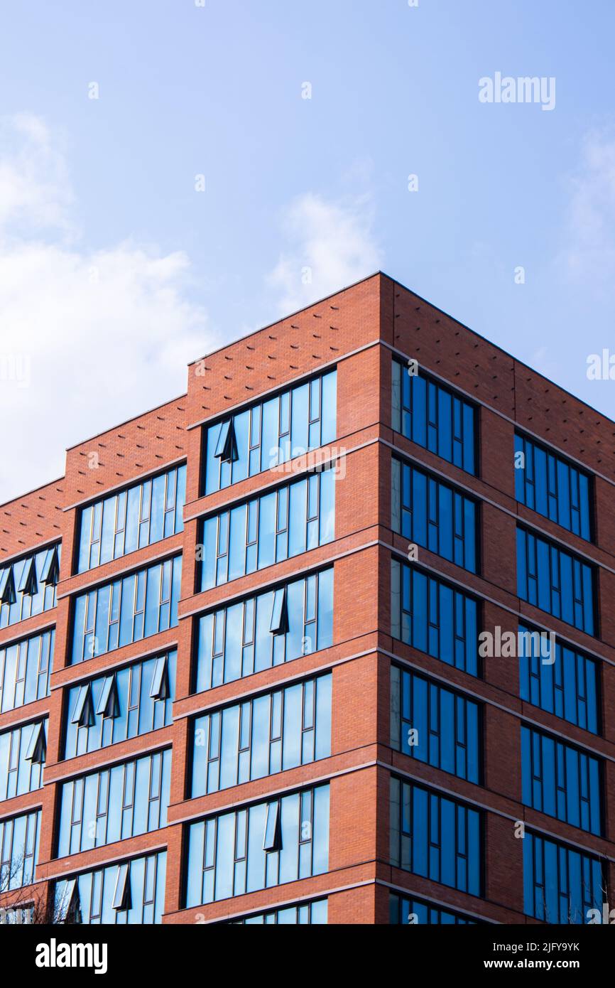 Exterior of modern architecture. Black windows, the facade of a modern ...