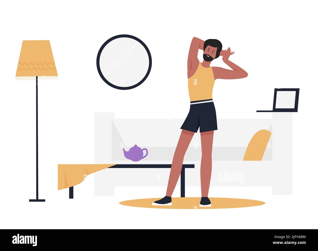 Sport man doing stretching exercise. Yoga practising, home workout ...