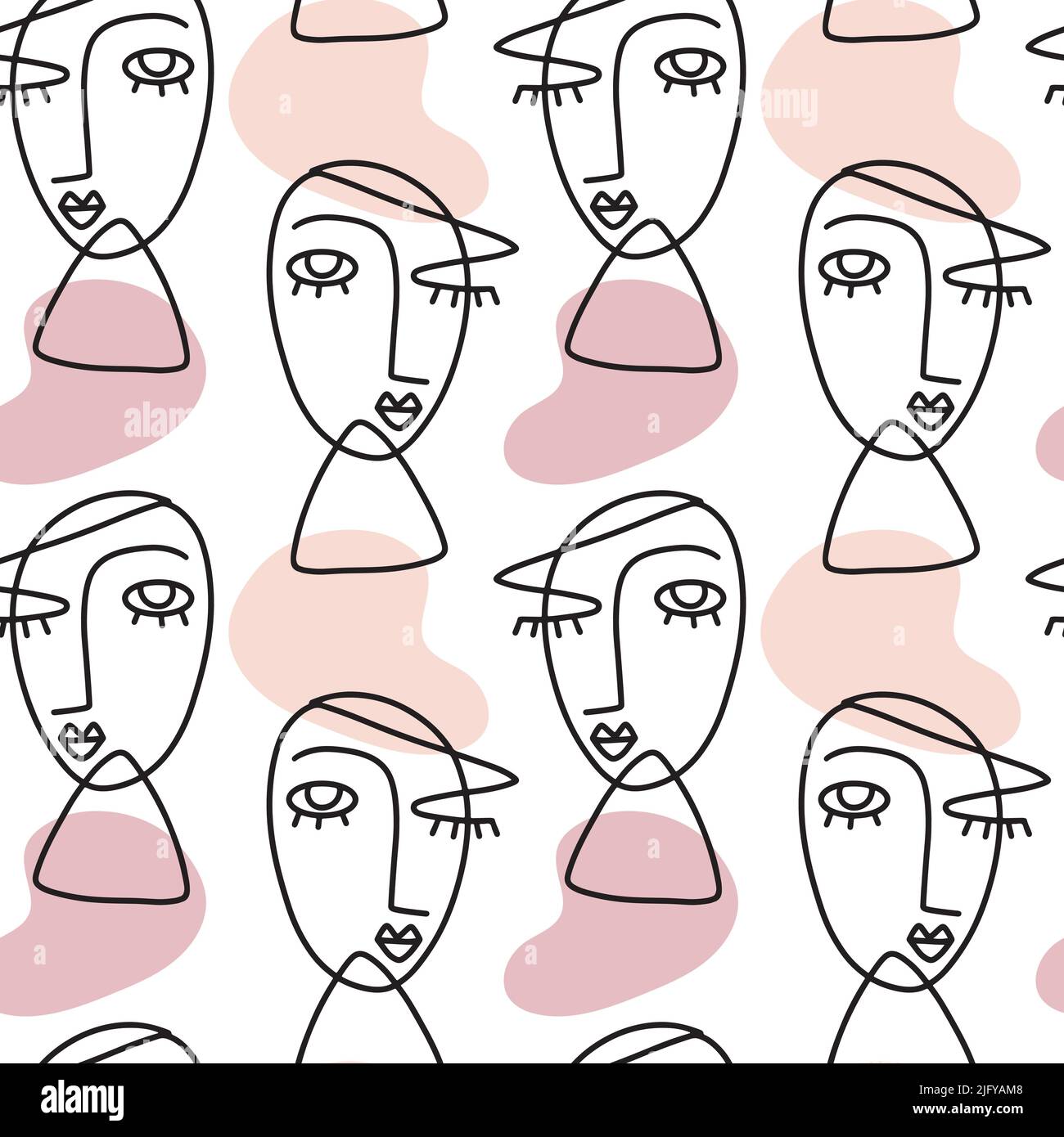 People one line drawing women faces seamless pattern Stock Vector Image ...