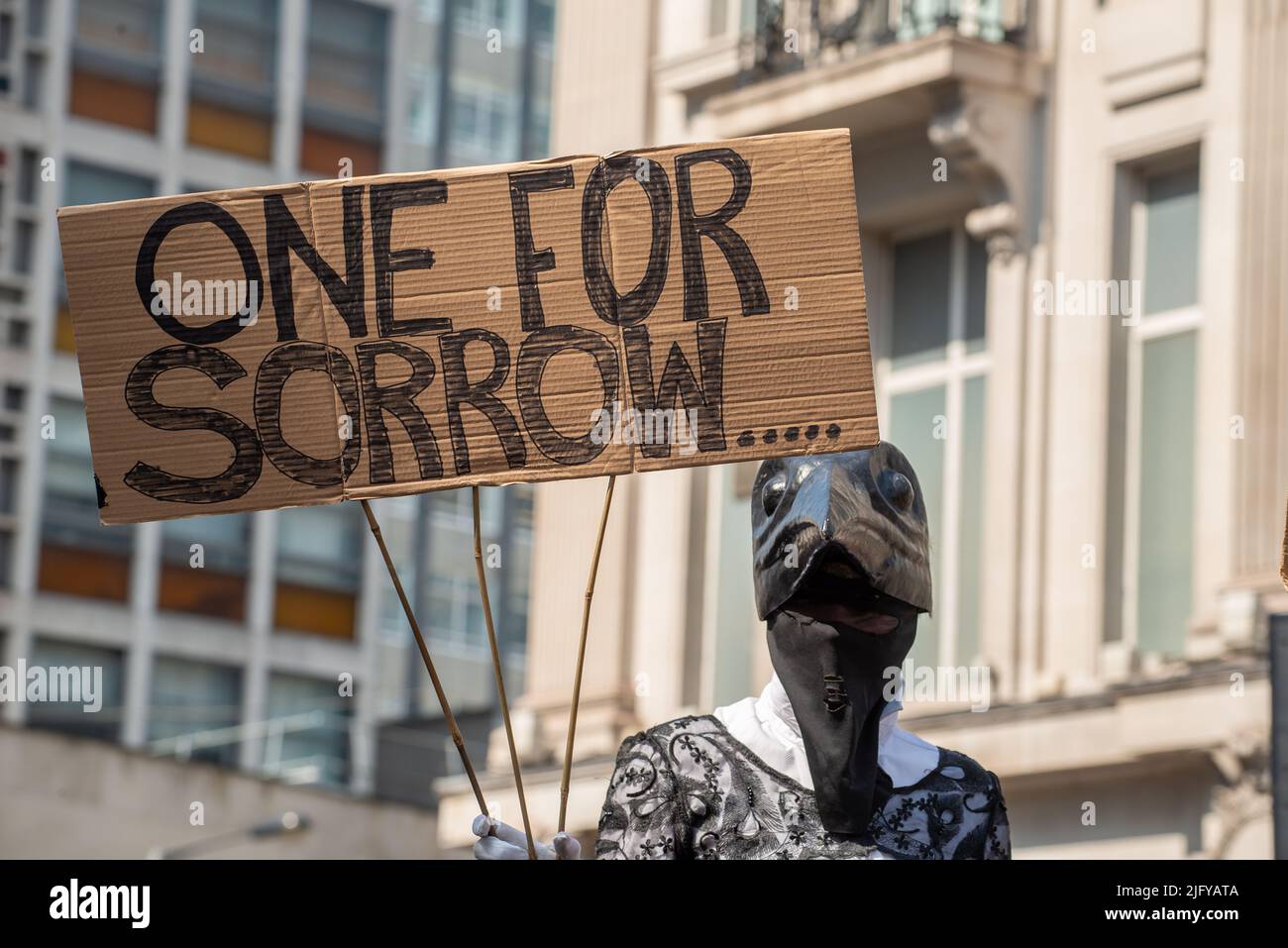 Protester dressed as a crow at the Extinction Rebellion demonstration ...