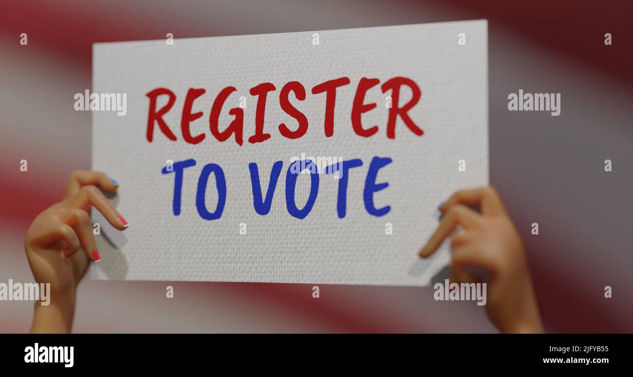 CGI hands showing placard, Register To Vote. 3D render Stock Photo - Alamy