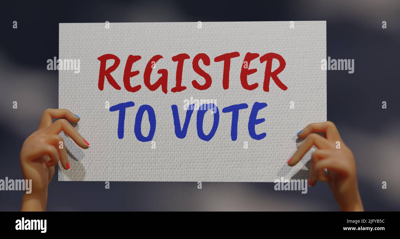 CGI hands showing placard, Register To Vote. 3D render Stock Photo - Alamy