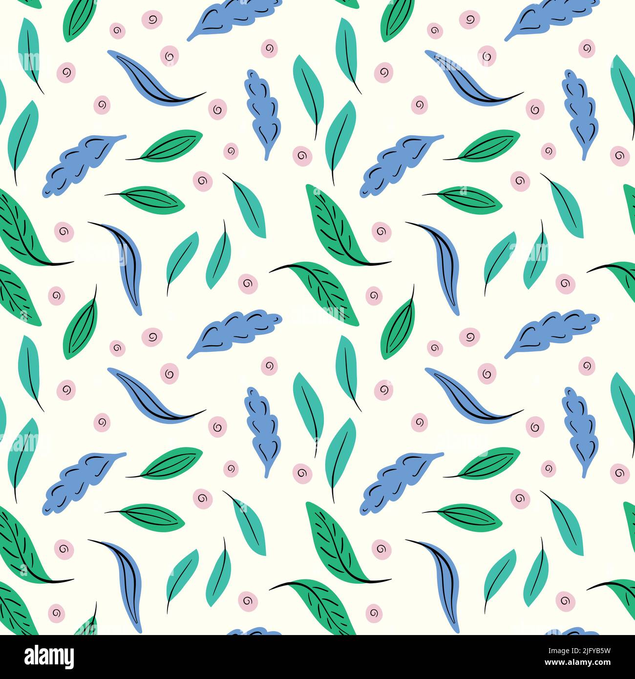 Leaf pattern background vector. Seamless repeat design of hand drawn ...