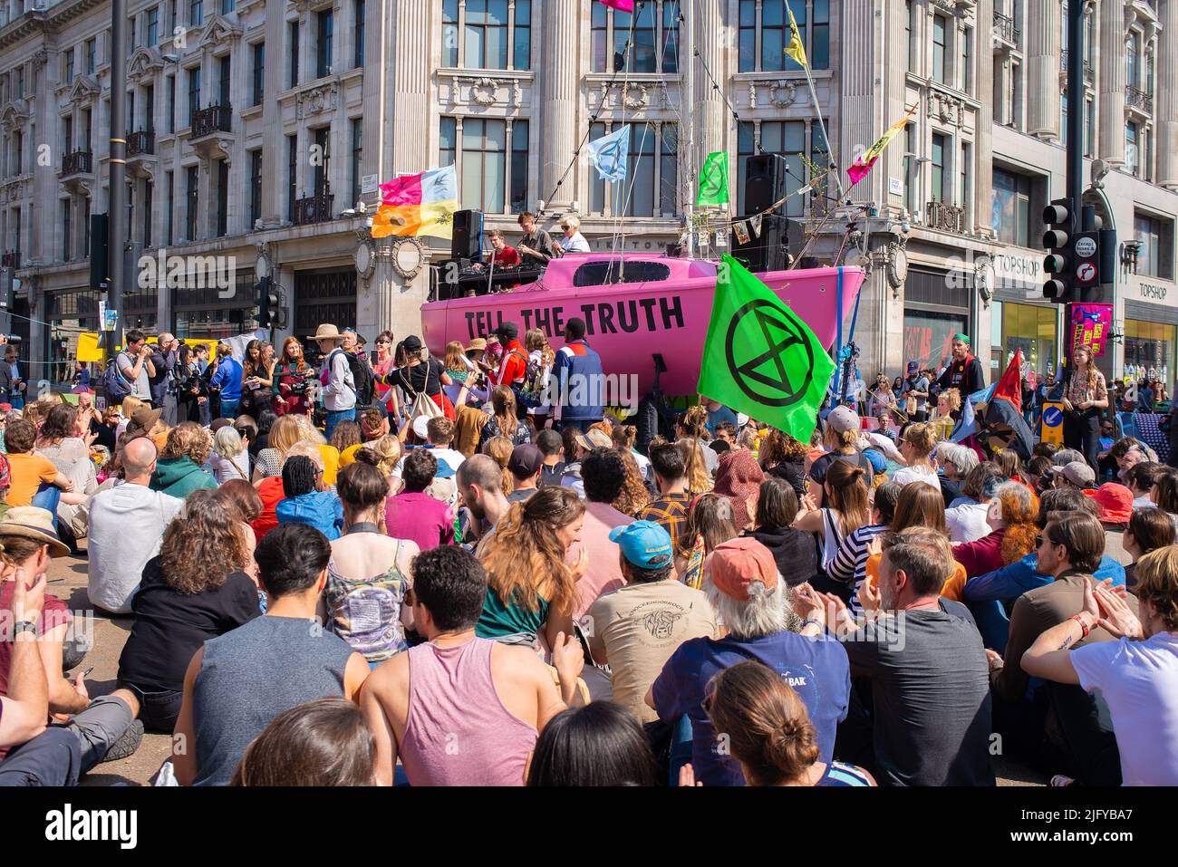 Climate change protesters at the Extinction Rebellion demonstration ...