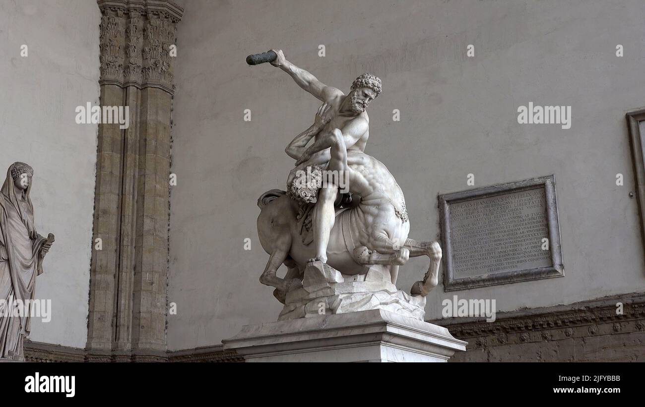 Marble statue of the "Hercules and the centaur Nessus" by Giambologna ...
