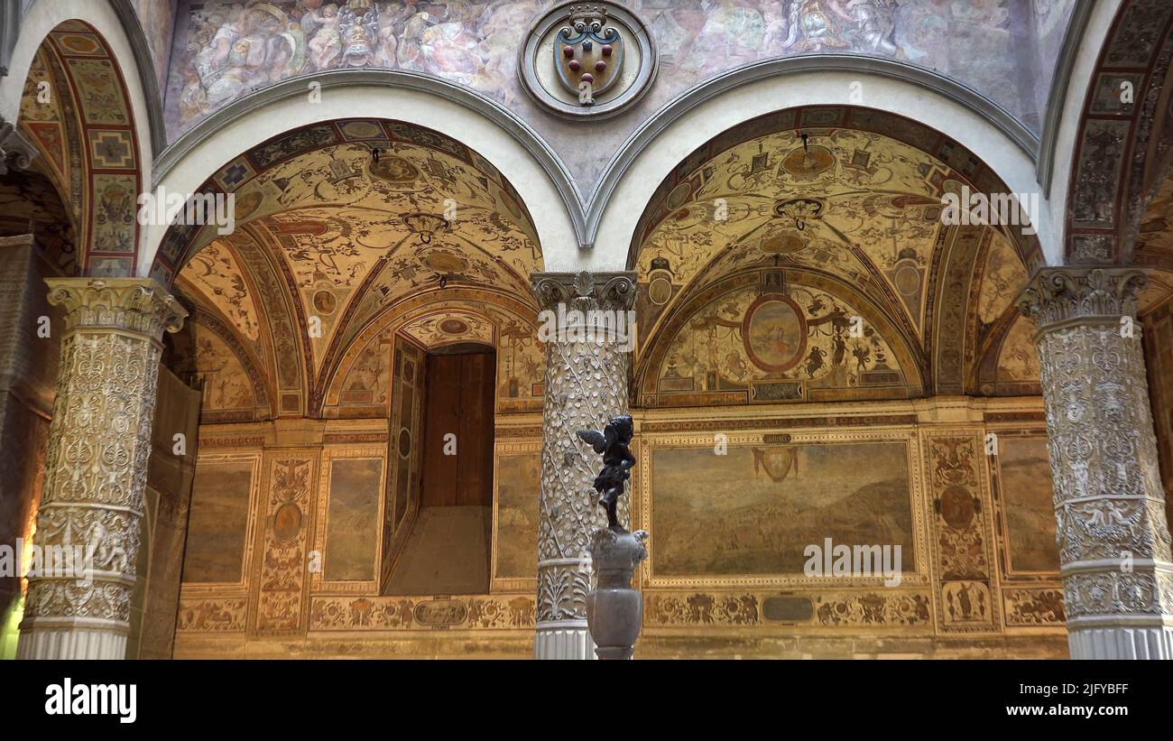 The first courtyard of Palazzo Vecchio in Florence,Tuscany,Italy Stock ...