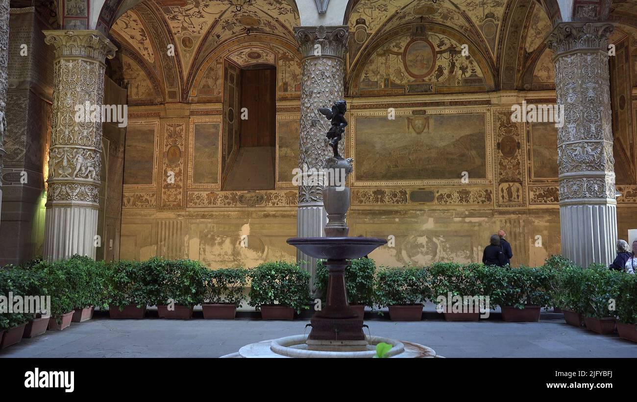 The first courtyard of Palazzo Vecchio in Florence,Tuscany,Italy Stock ...