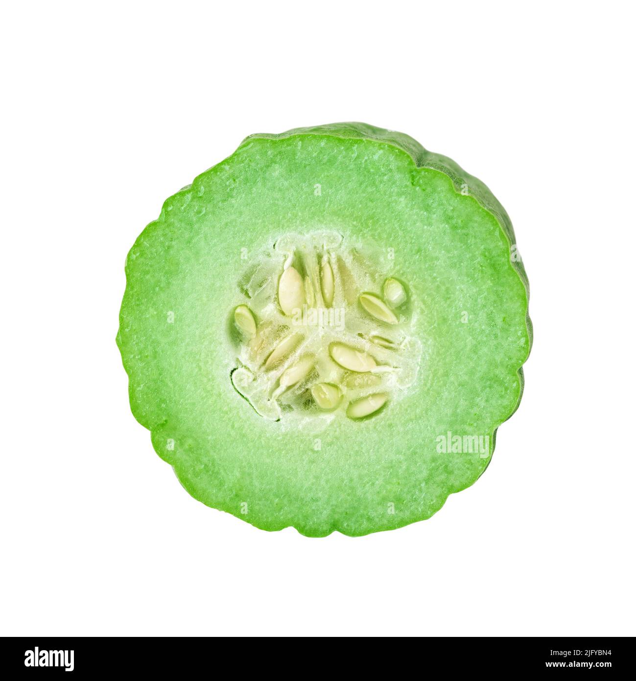 Slice with fruit juicy pulp and seeds of Armenian cucumber or snake ...