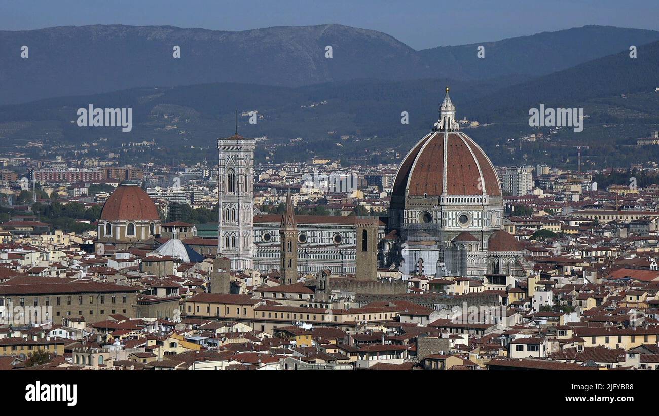 Panoramic view of Florence city from the Abbey of,San Miniato al Monte ...