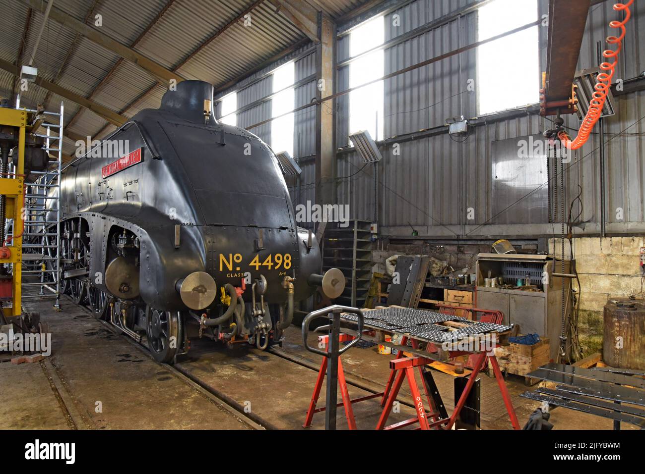 Ex LNER A4 PAcific steam loco 4498 Sir Nigel Gresley in the loco works ...