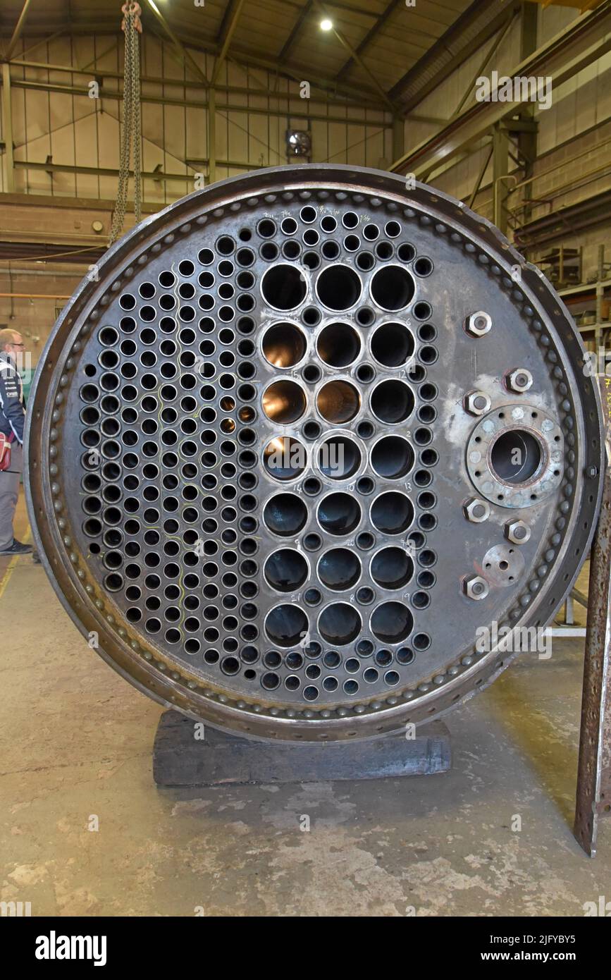 A Steam loco boiler undergoing repairs at Bridgnorth Locomotive works ...