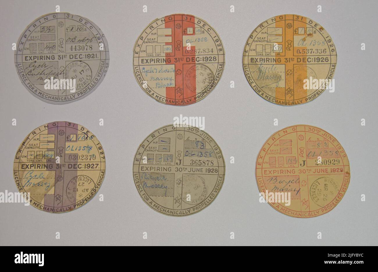 A Selection of vintage car tax discs for the road fund licence from the ...