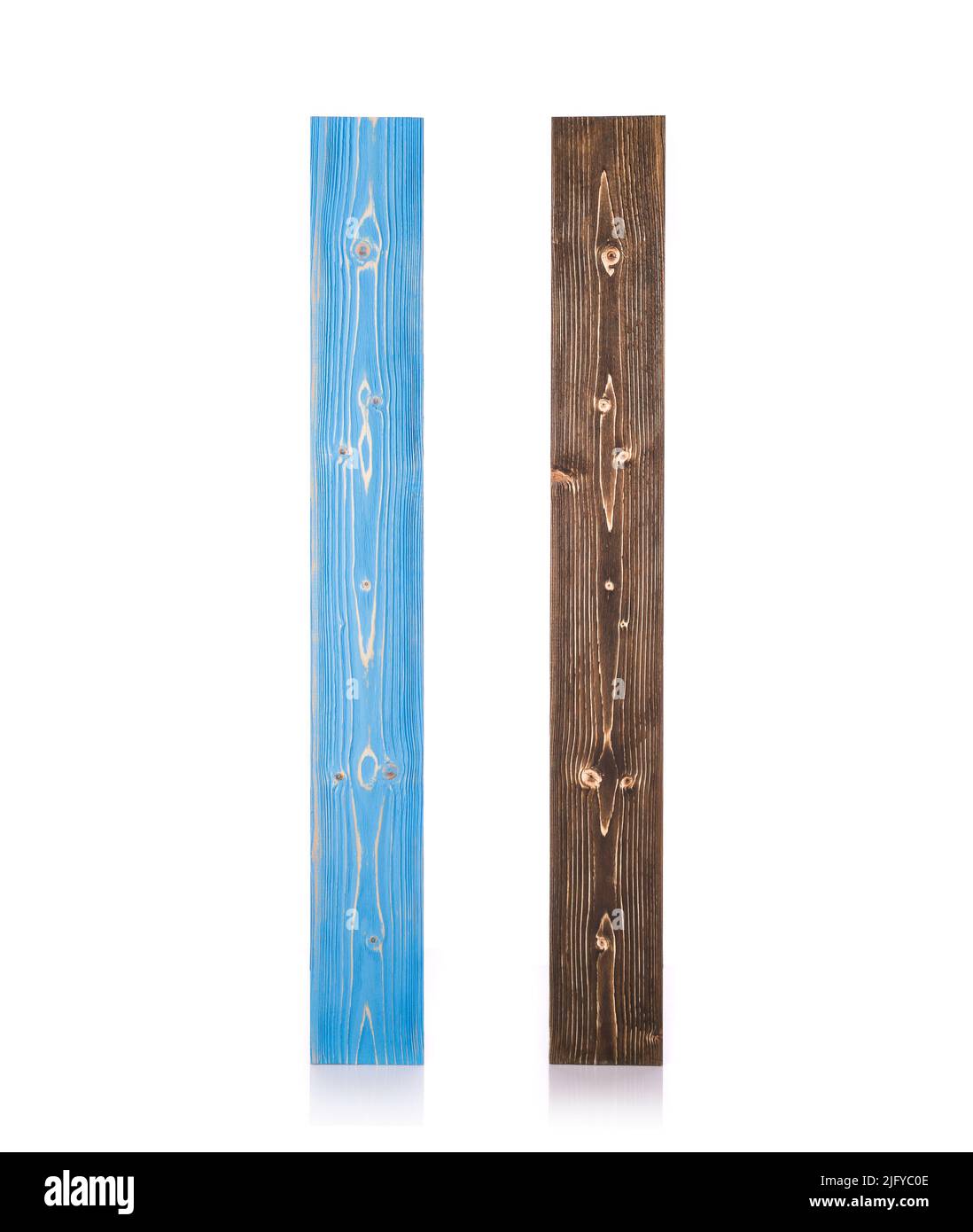 New piece long square blue and brown pine wood. Studio shot isolated on ...