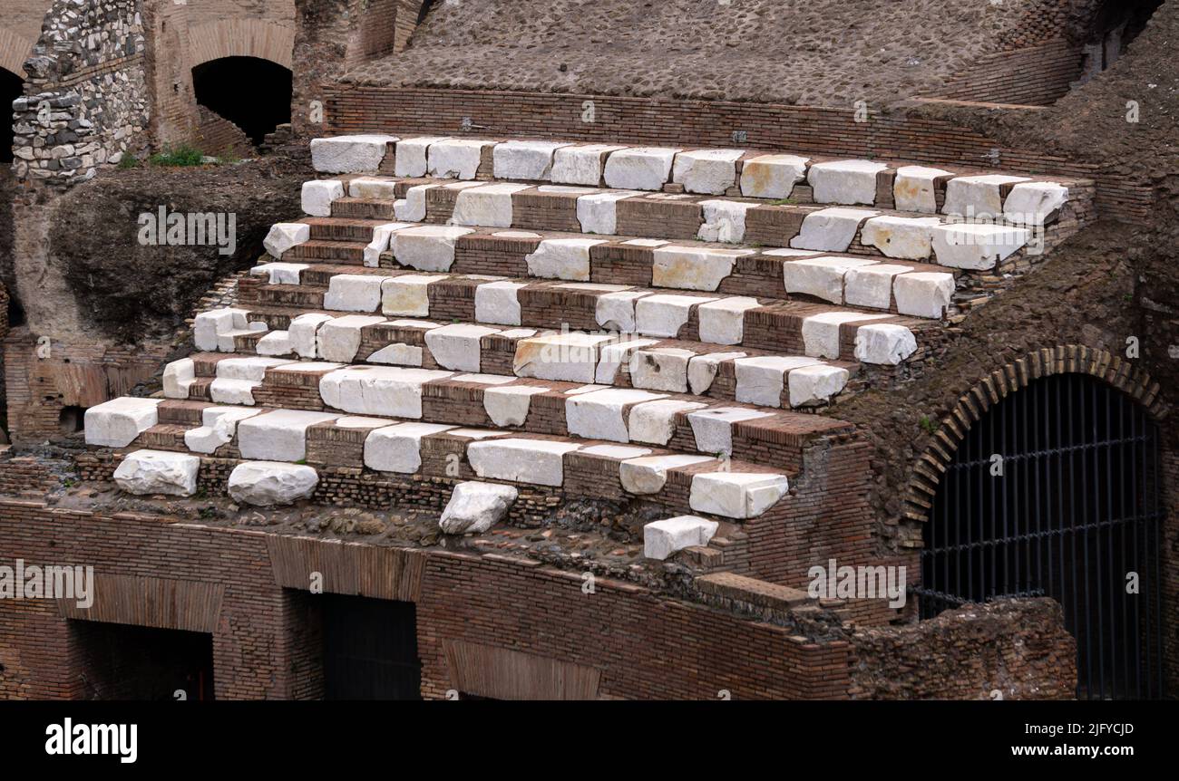 Rome,Italy, March 2022. Image from inside the Colosseum with the marble ...