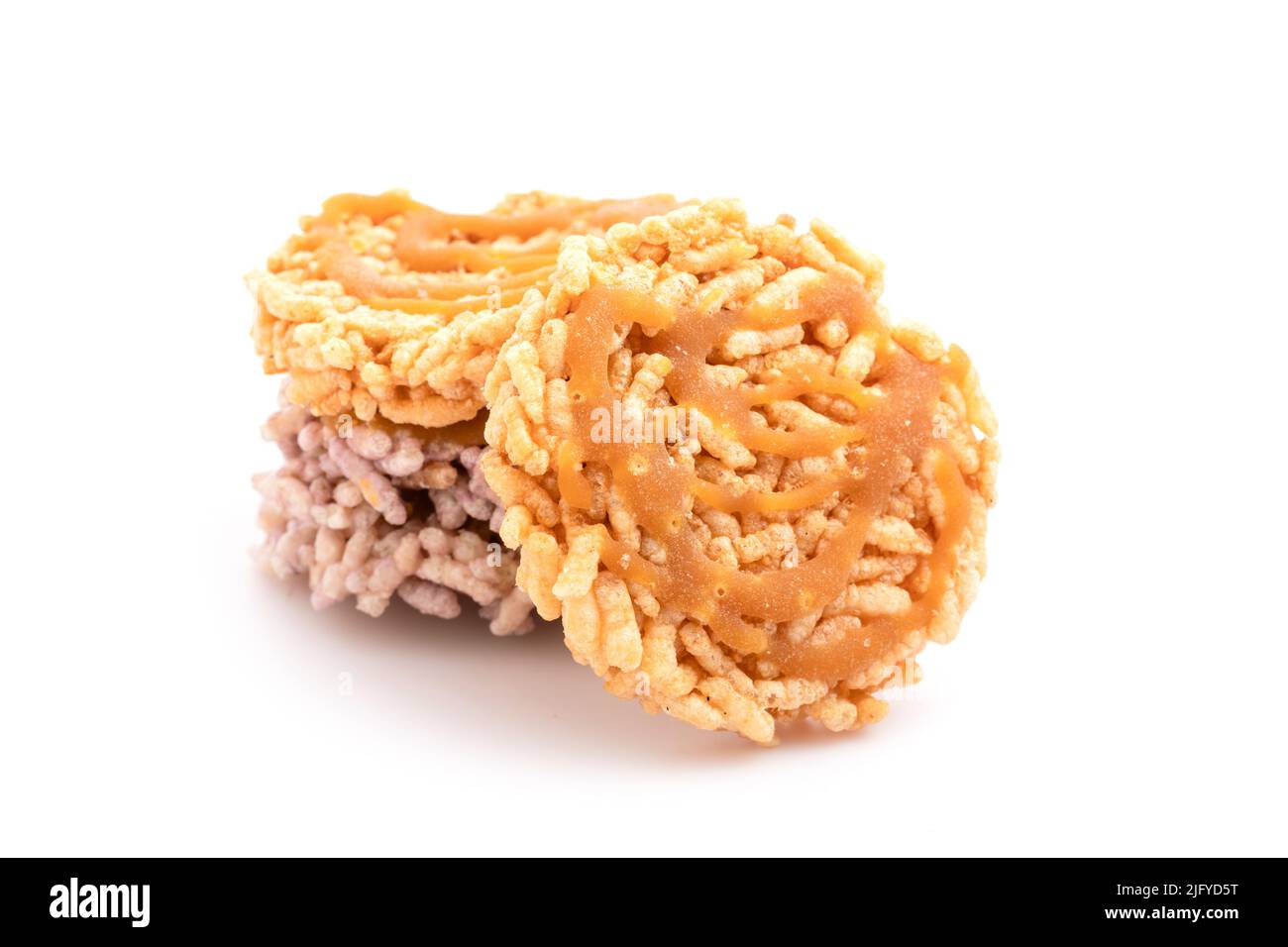 Thai Sweet Crispy Rice Cakes with Cane Sugar Drizzle isolated on white ...