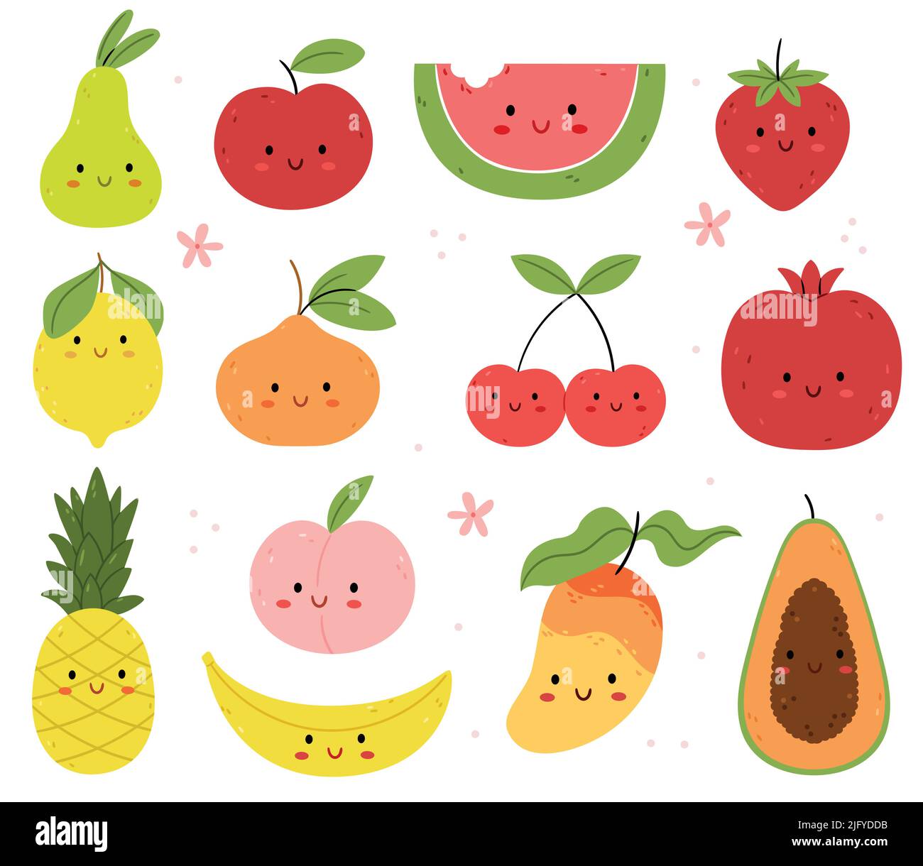 Set of summer Funny Fruits and berries characters.Children's ...