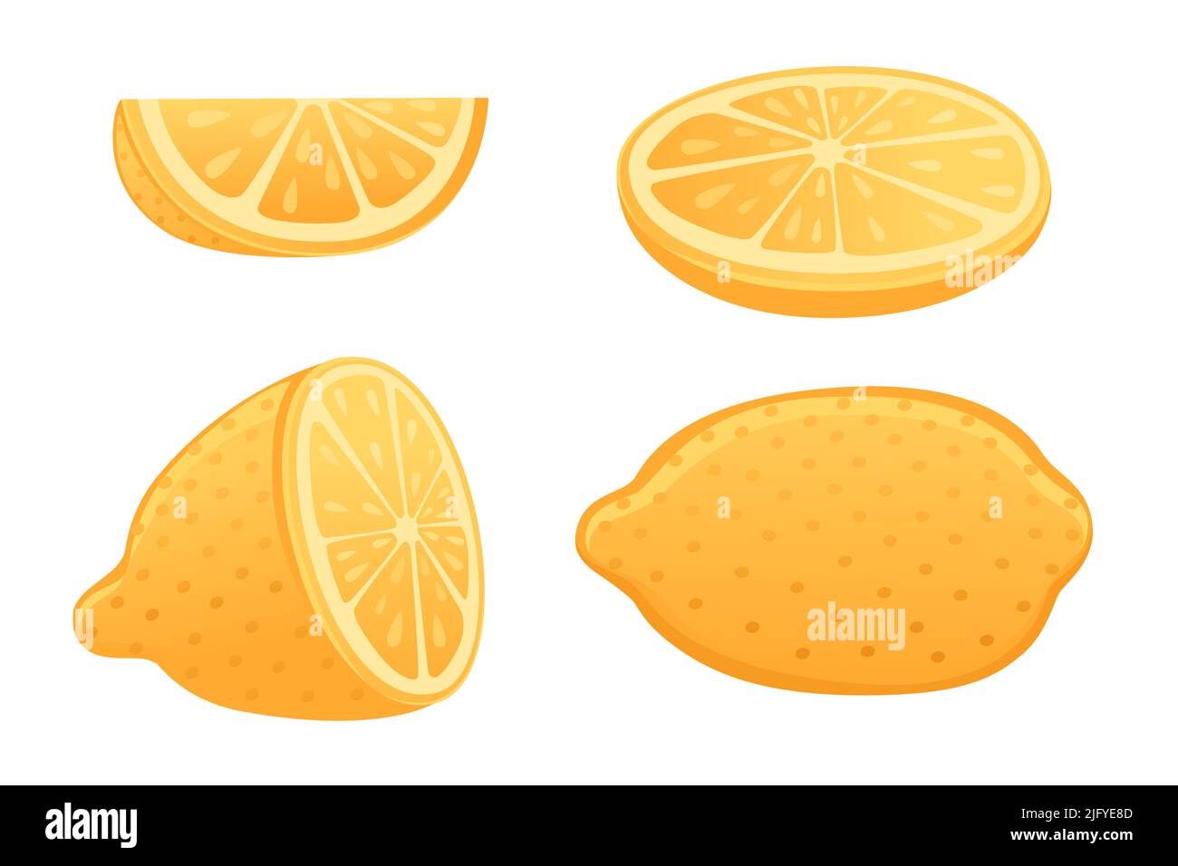 Set of fresh lemon fruit whole and half, slice and piece of lemon ready ...