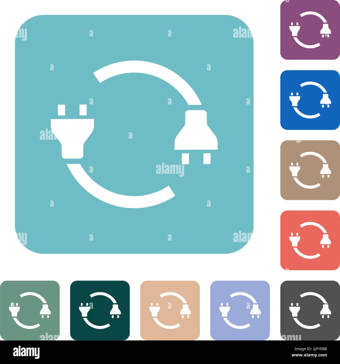 Electrical plug and cord white flat icons on color rounded square ...