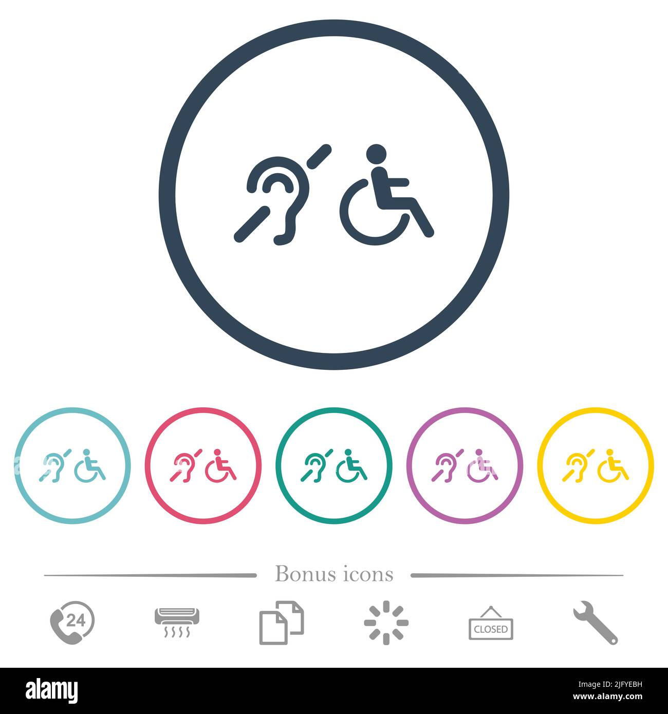 hearing impaired and wheelchair symbols flat color icons in round ...