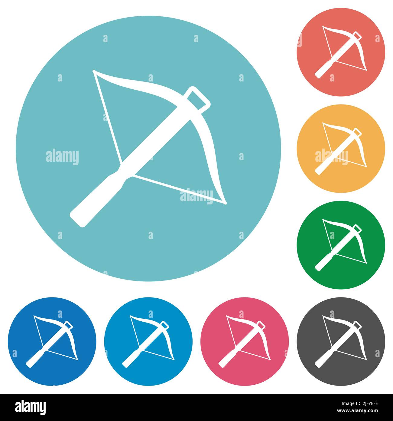 Crossbow flat white icons on round color backgrounds Stock Vector Image & Art - Alamy
