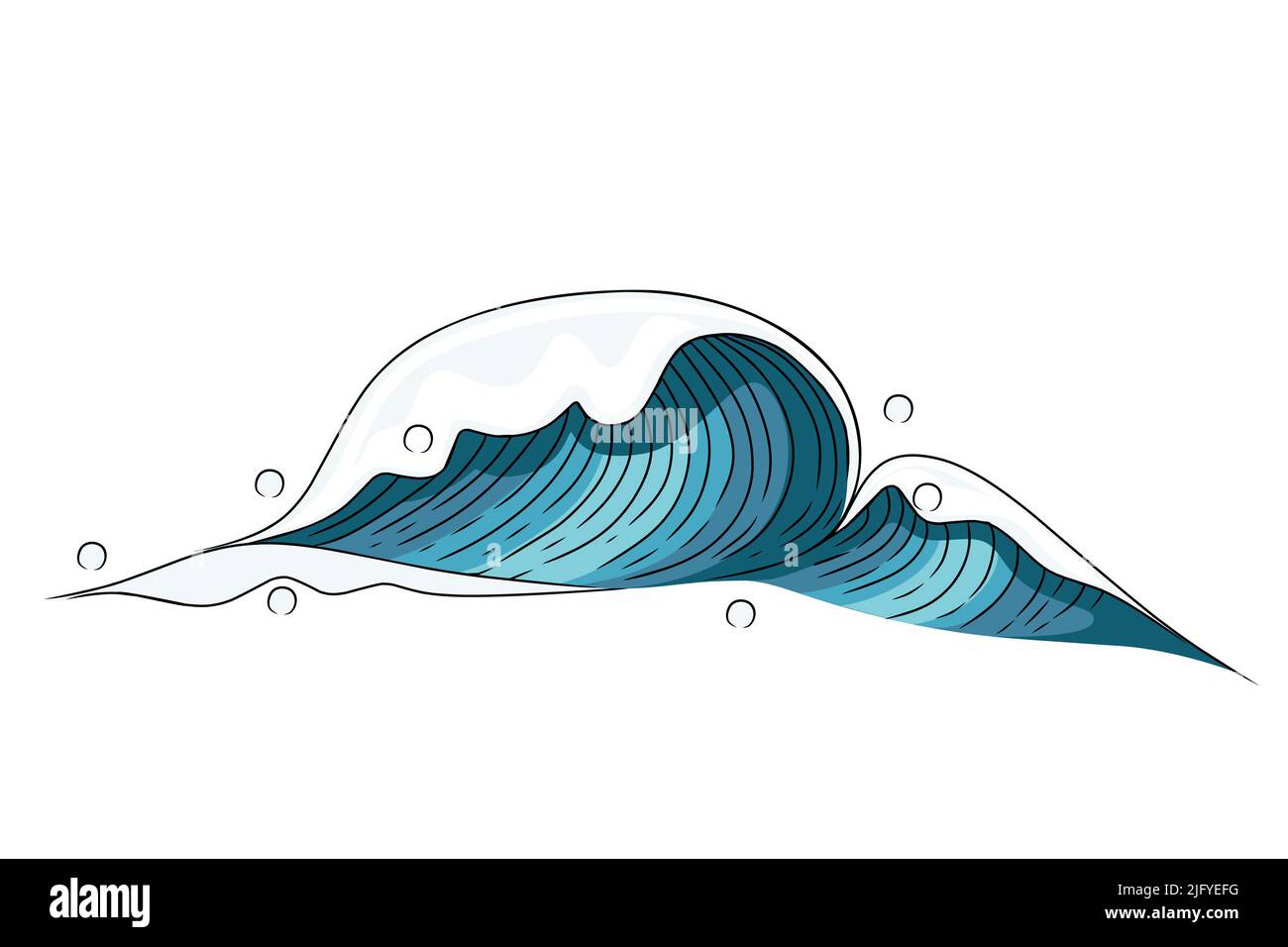 Hand drawn style Tsunami wave big blue sea wave in sketchy style vector ...