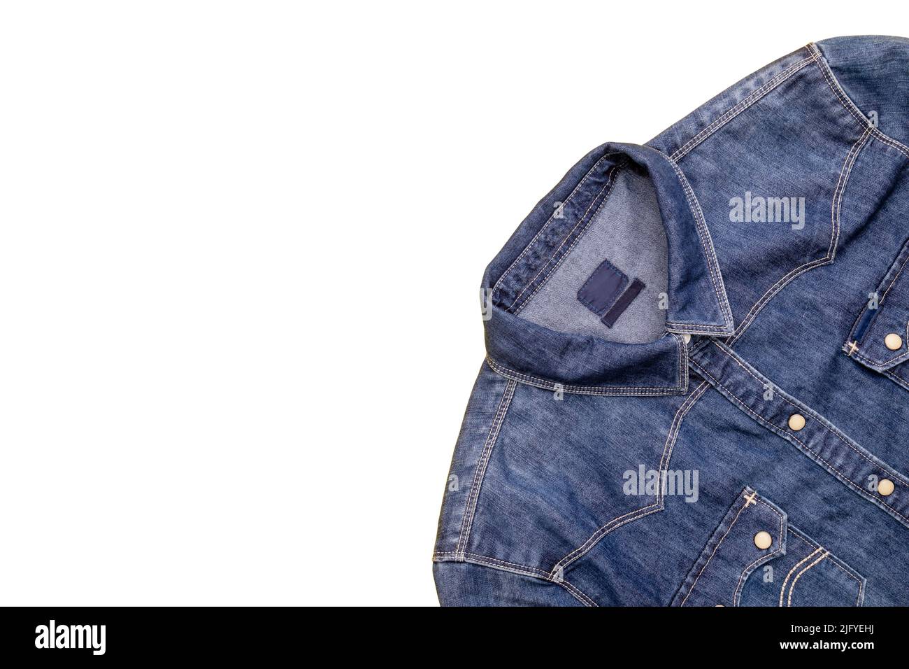 Top view new blue jean jacket isolated on white background Stock Photo ...