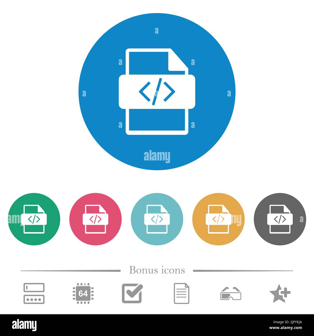 Script file type flat white icons on round color backgrounds. 6 bonus icons included Stock ...