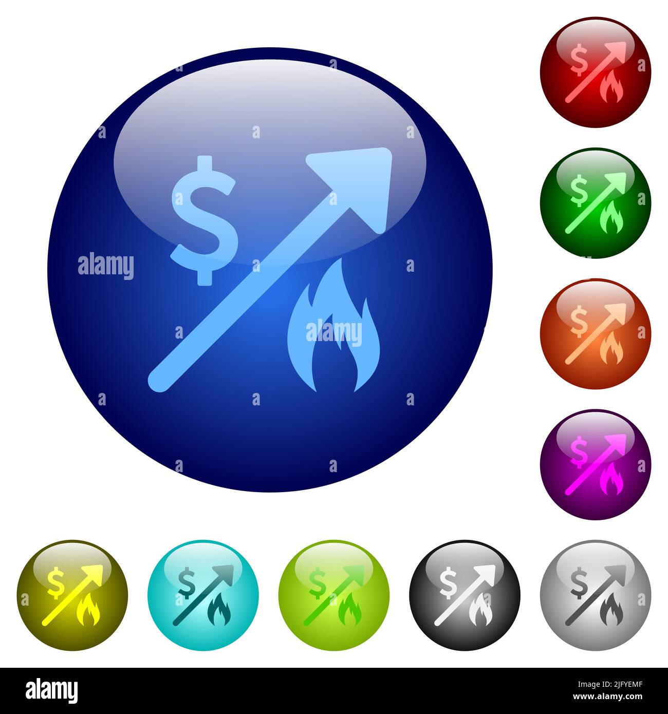 Rising gas energy american dollar prices icons on round glass buttons ...