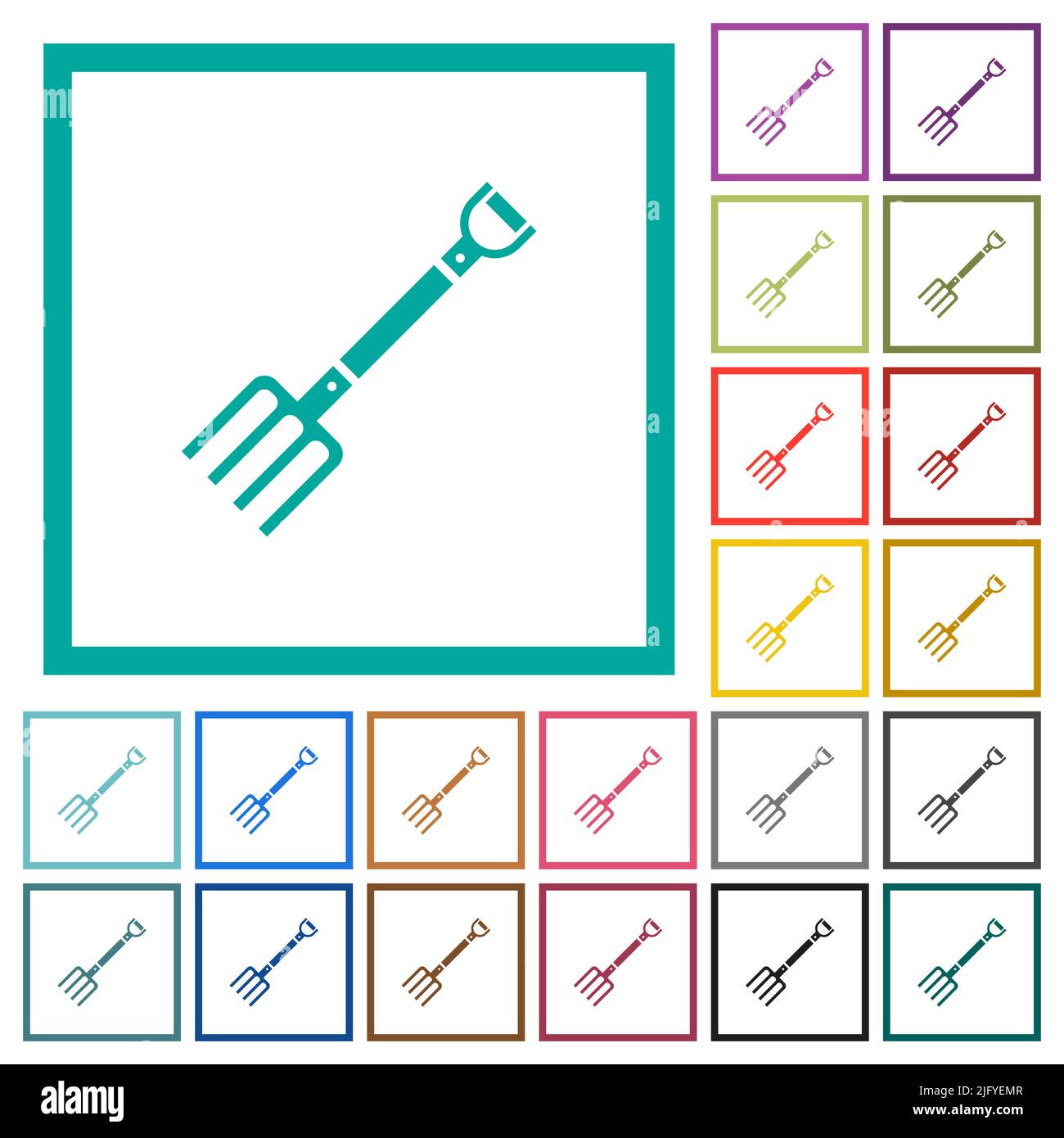 Pitchfork flat color icons with quadrant frames on white background ...