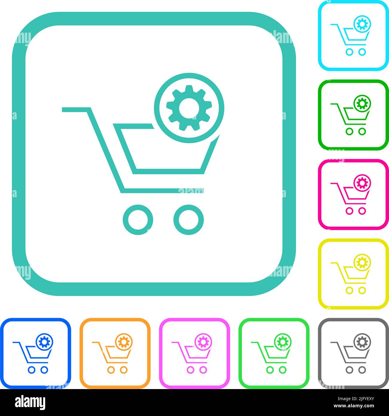 Cart settings outline vivid colored flat icons in curved borders on ...