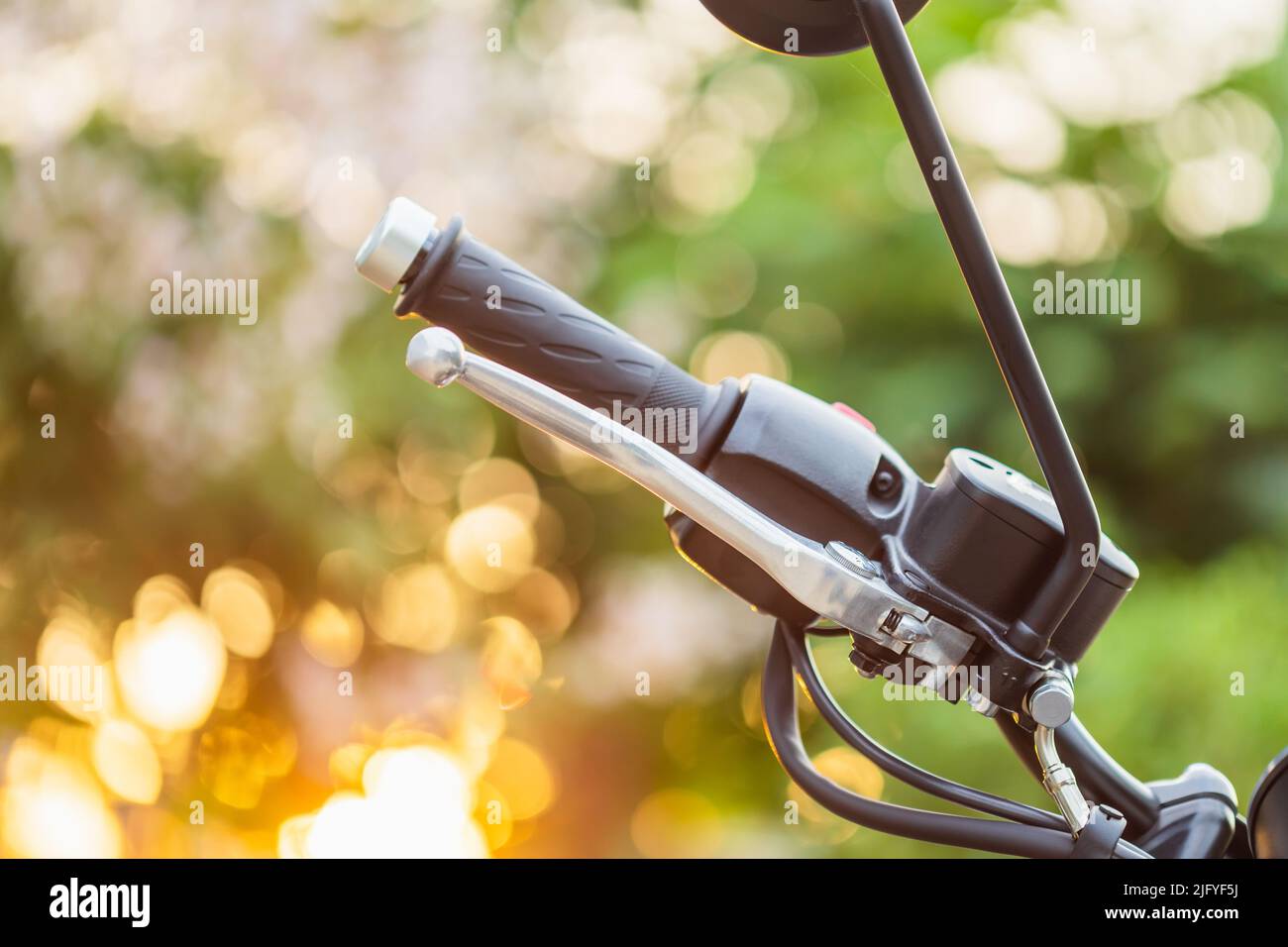 Macro right handle bar with hand brake of motorcycle. Motorcycle ...