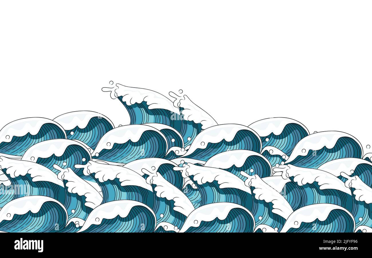 Hand drawn style Tsunami wave big blue sea wave in sketchy style vector ...