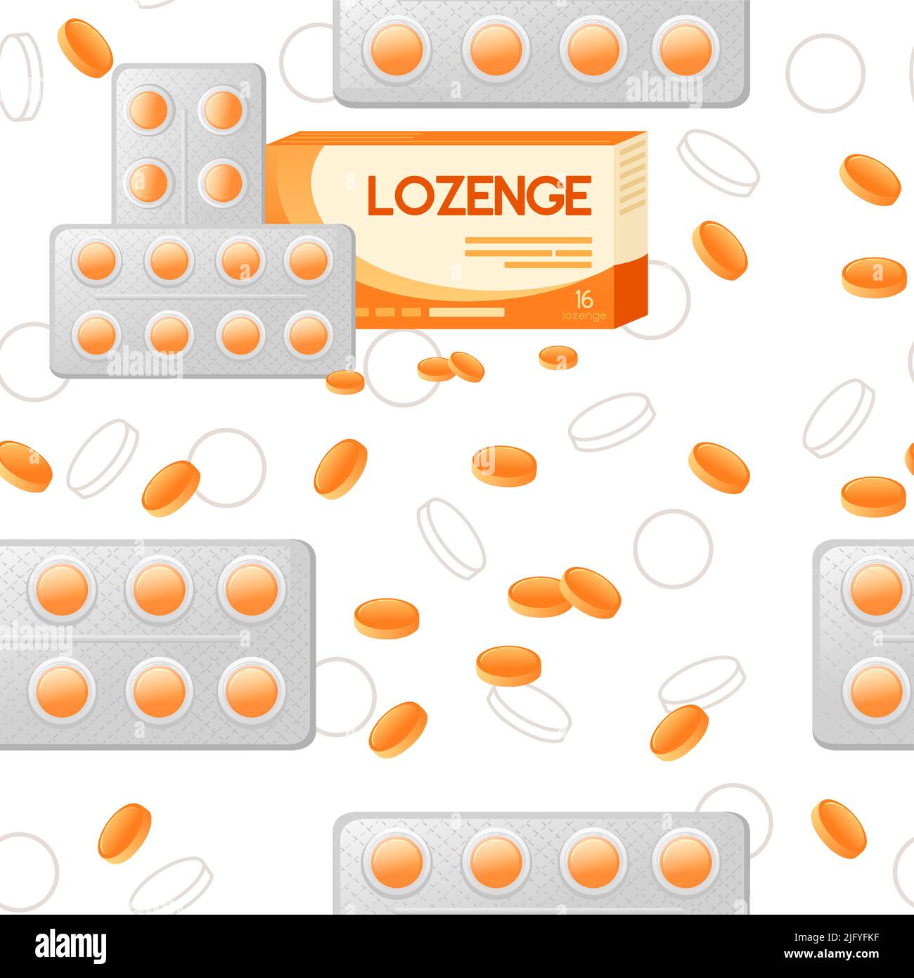 Seamless pattern Orange lozenge in polyester transparent blister pack ...