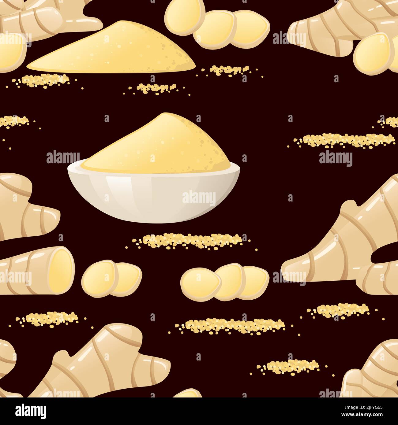 Seamless pattern of Ginger seasoning with whole and milled powder ...