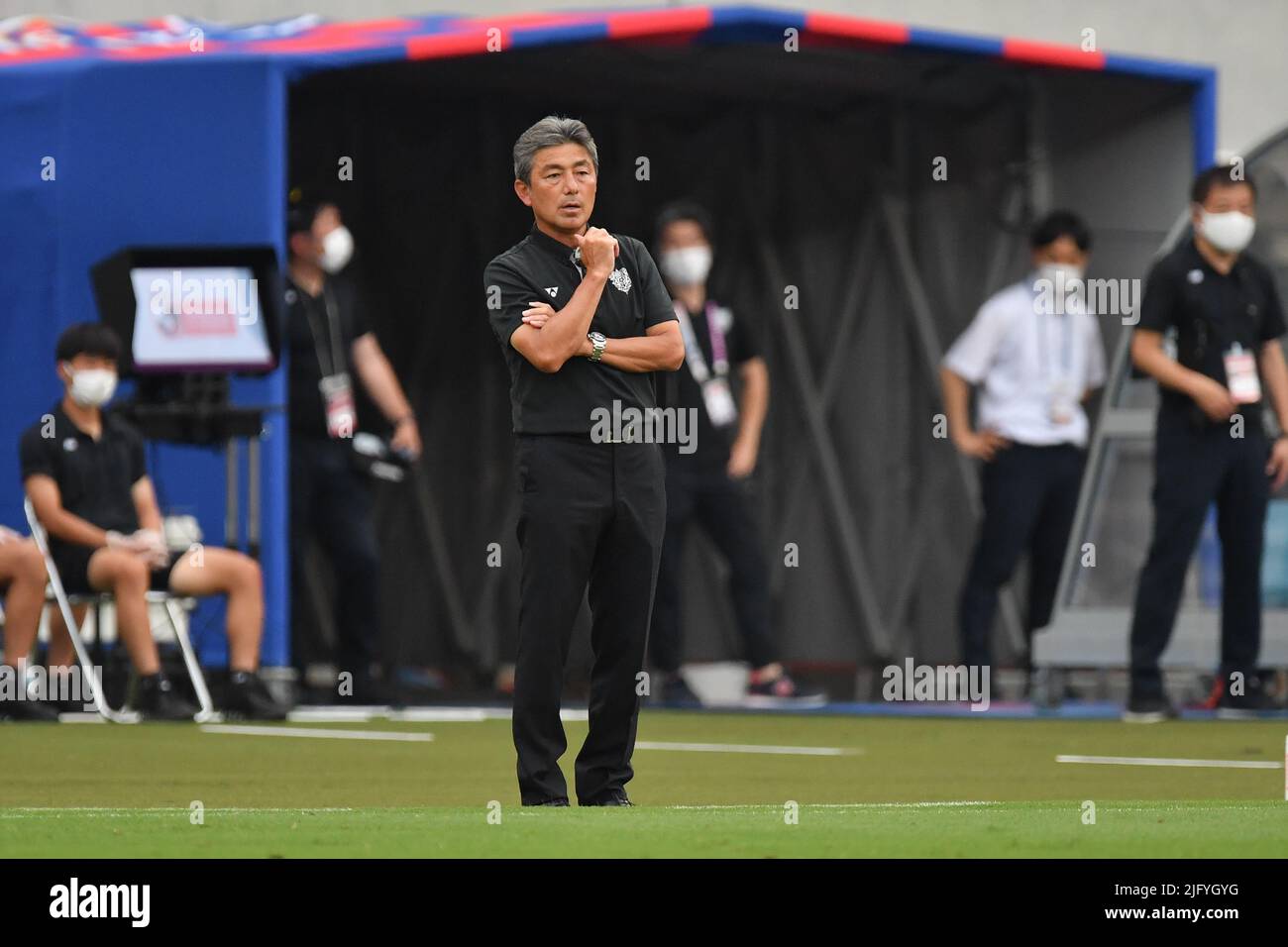 Tokyo, Japan. 2nd July, 2022. Manager Shigetoshi Hasebe of Avispa Fukuoka during the 2022 J1 ...