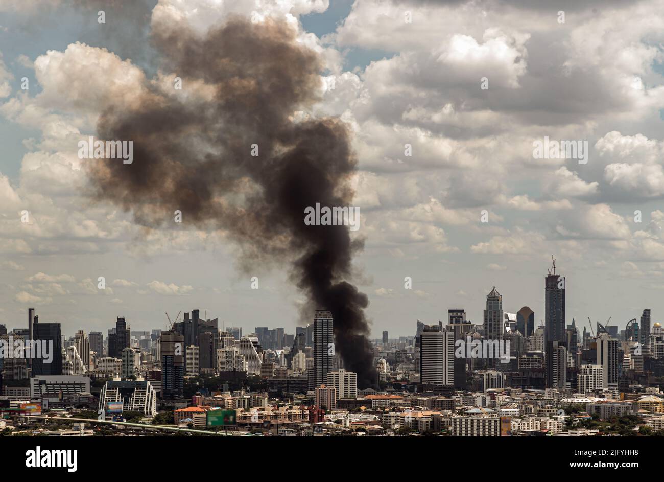 Bangkok, Thailand - 21 Jun, 2022 : Plume of black smoke clouds from ...