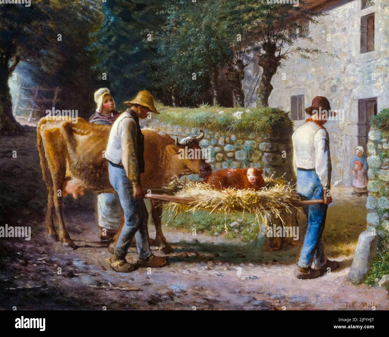 Jean Francois Millet, painting, Peasants Bringing Home a Calf Born in ...