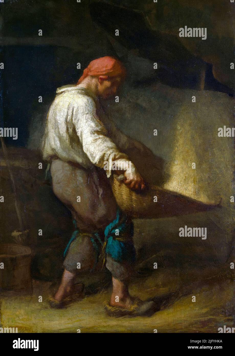 Jean Francois Millet, The Winnower, painting in oil on canvas, 1847 ...