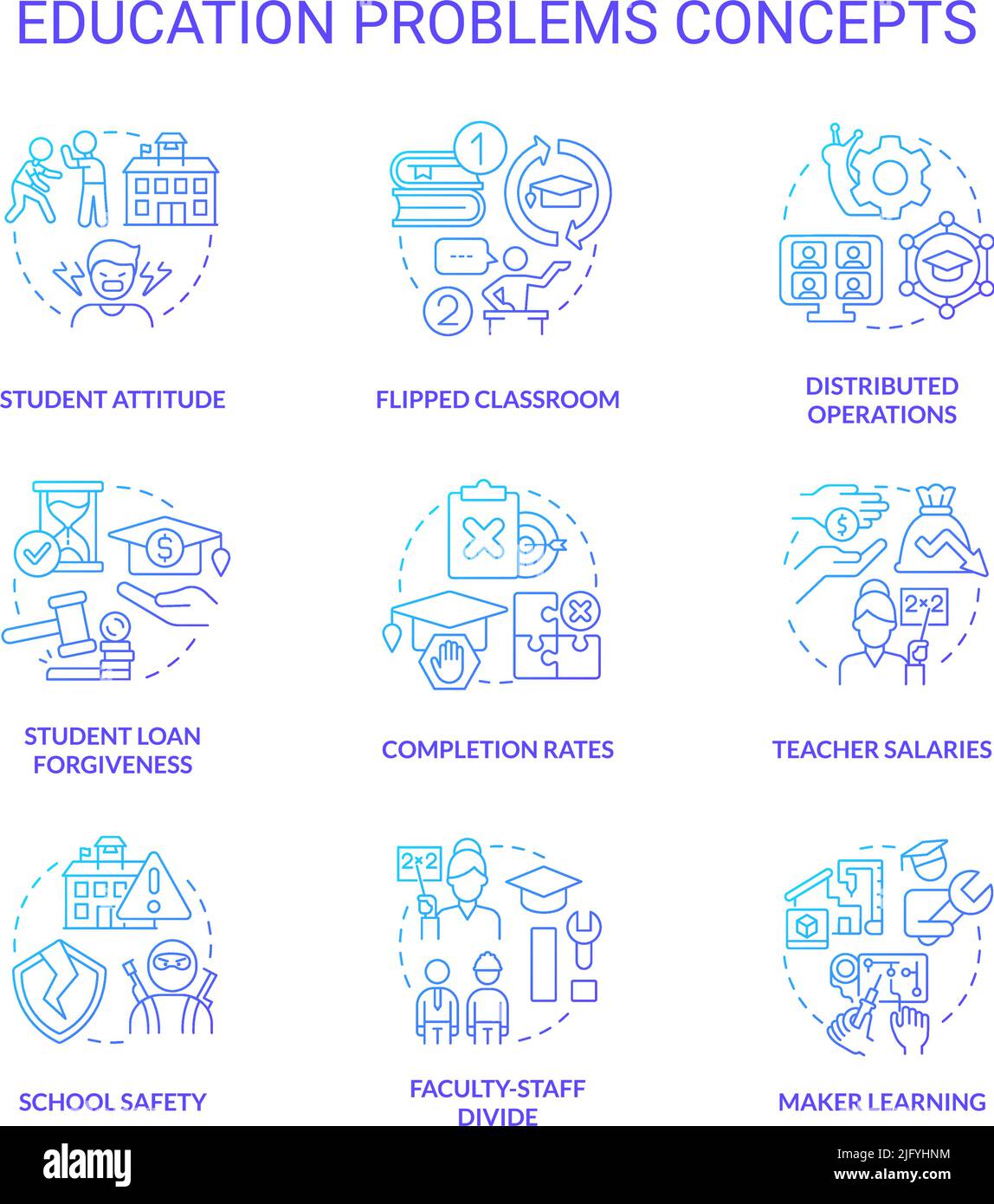 Education problem blue gradient concept icons set Stock Vector Image & Art - Alamy
