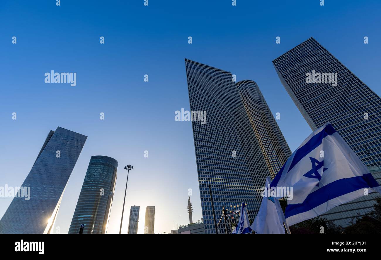 Israel, Tel Aviv financial business district skyline with shopping ...