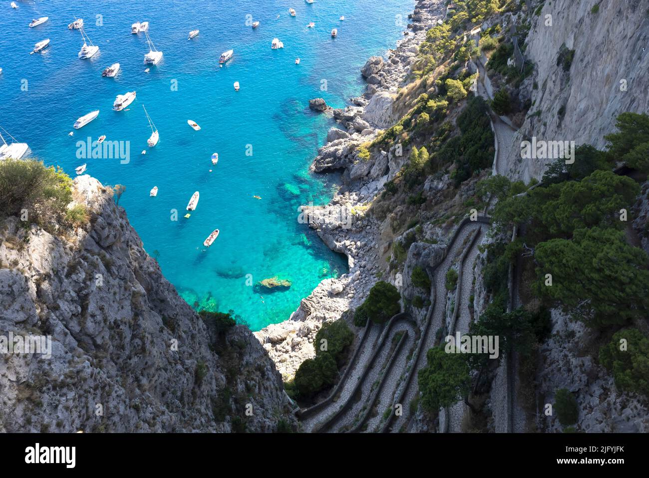 Italy, scenic views of Capri Island and faraglioni from Augustus ...